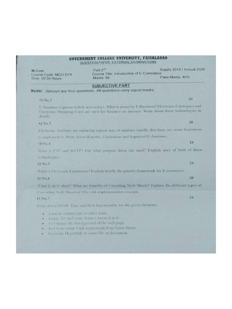 E Commerce Past Paper | PDF