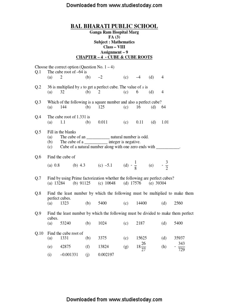 CBSE Class 8 Mathematics Ptactice Worksheet | PDF | Numbers ...