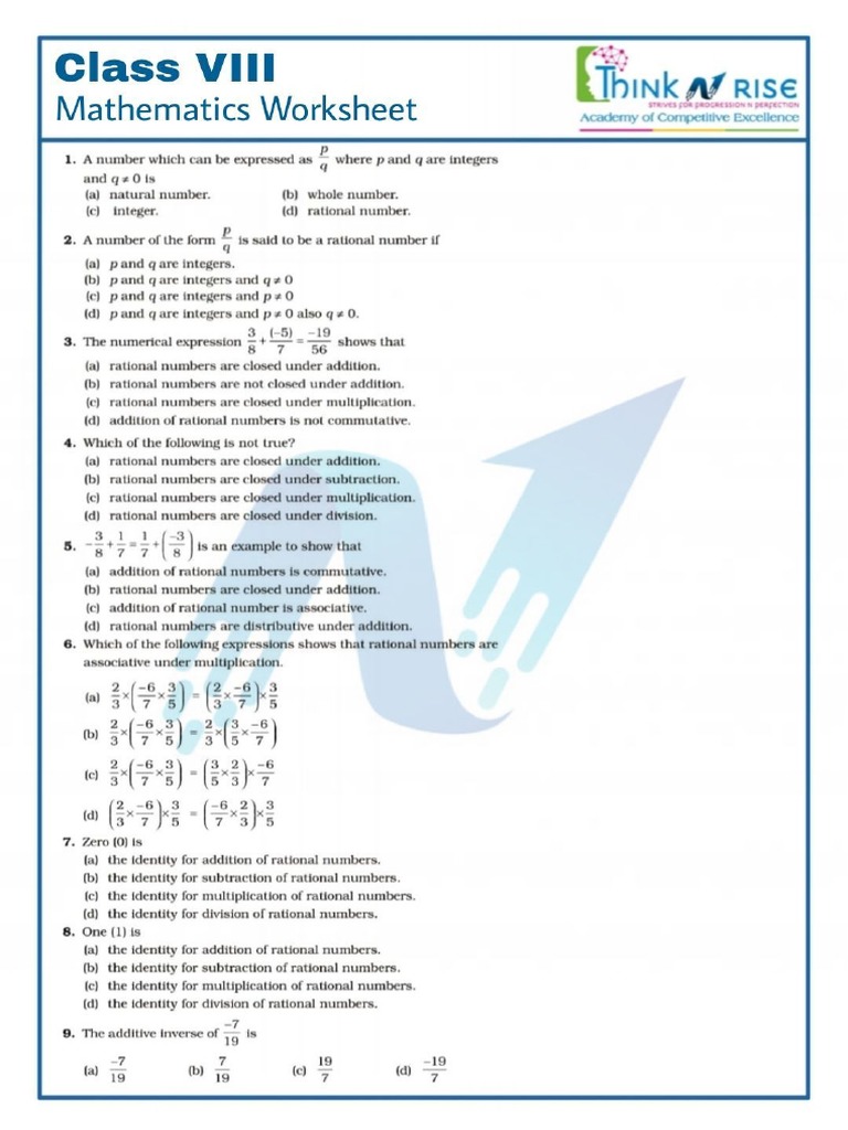 Class 8 Rational Numbers | PDF