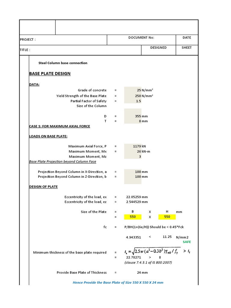 Base Plate & Bolt Design-Centre | PDF | Screw | Strength Of Materials