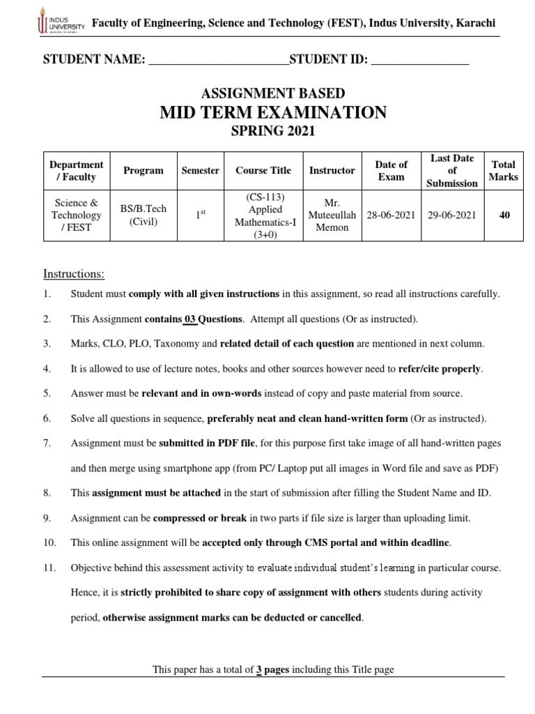 Midterm Exam: Applied Mathematics I | PDF | Complex Number | Function ...
