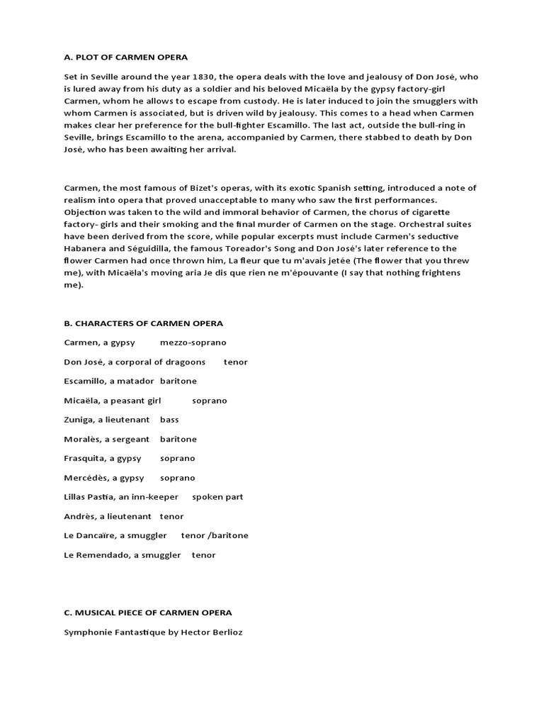 Carmen Opera Plot and Characters | PDF