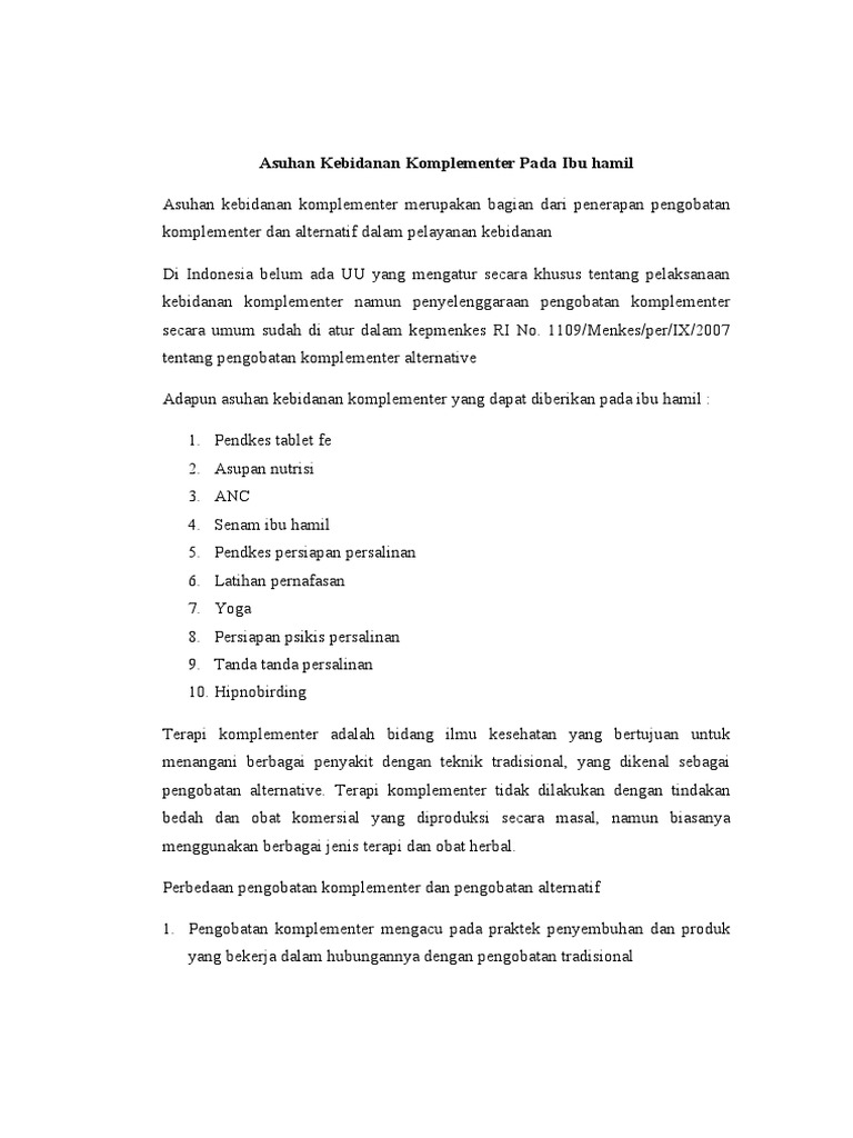 Asuhan Kebidanan Komplementer Pada Ibu Hamil RIYANA | PDF