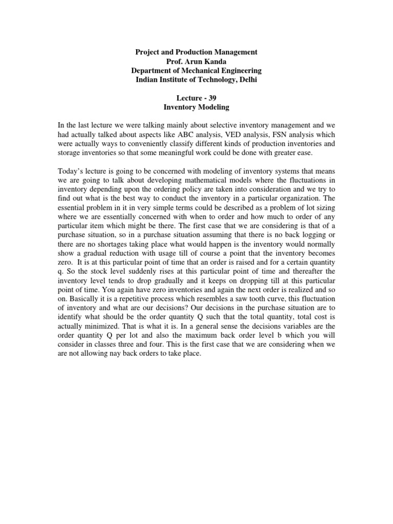 Lec 39 | PDF | Standard Deviation | Inventory