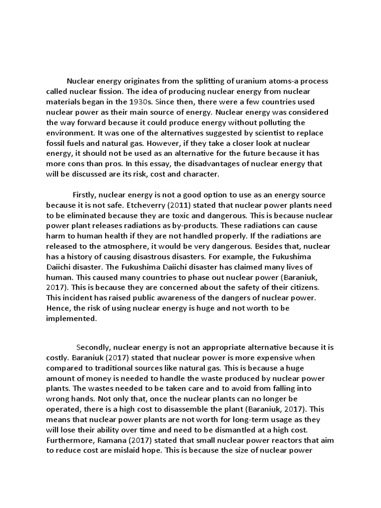 Argumentative Essay | PDF | Nuclear Power | Nuclear Reactor