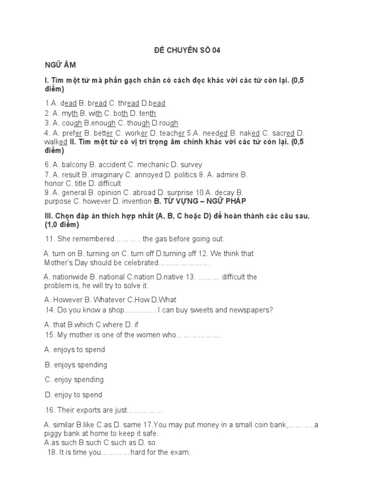 Analyzing Language Skills Through a Vietnamese Exam | PDF