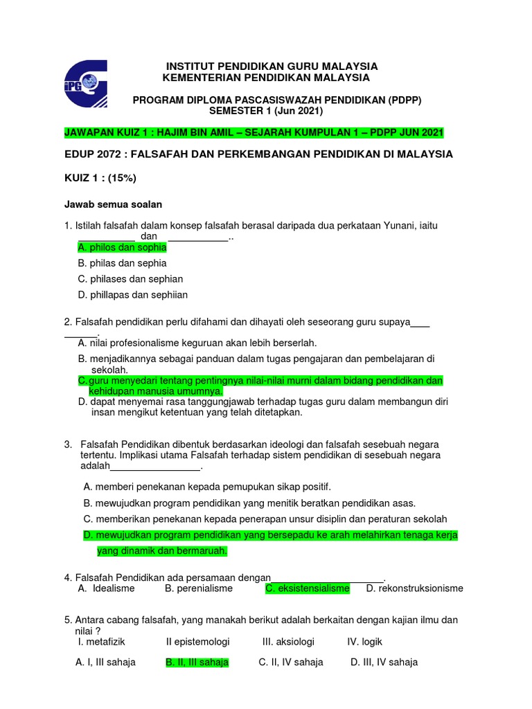 Kuiz 1 EDUP 2072 - HAJIM BIN AMIL - PDPP - Sejarah Kump 1 - Jun 2021 | PDF | Karier & Perkembangan