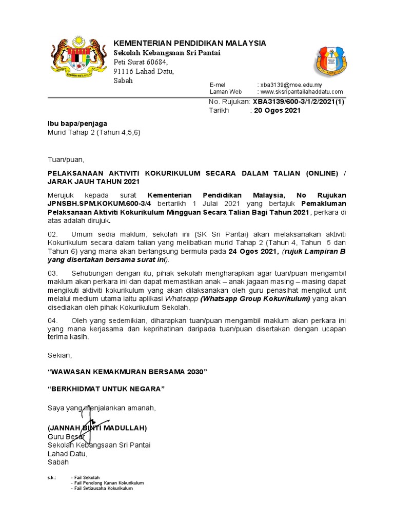 Contoh Surat Pemakluman Kepada Ibu Bapa | PDF