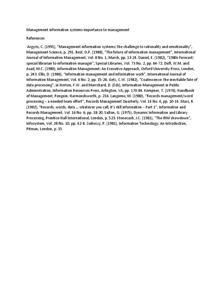 Management Information Systems Importance To Management | PDF