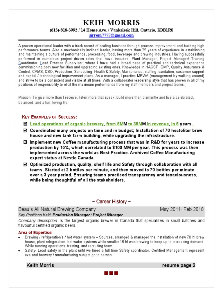 Resume Keith Morris 2018 - 4 | PDF | Brewery