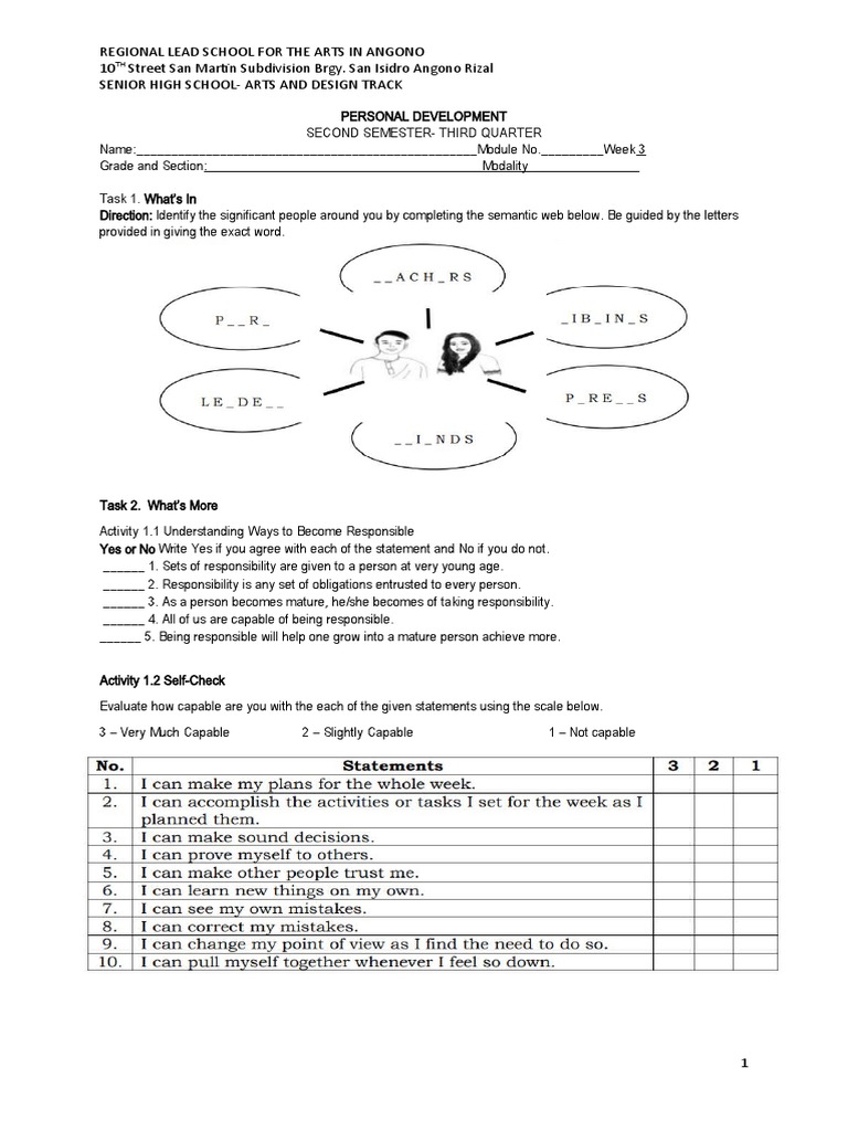 Week 4 PERSONAL DEVELOPMENT LAS G11 | Download Free PDF | Adolescence ...
