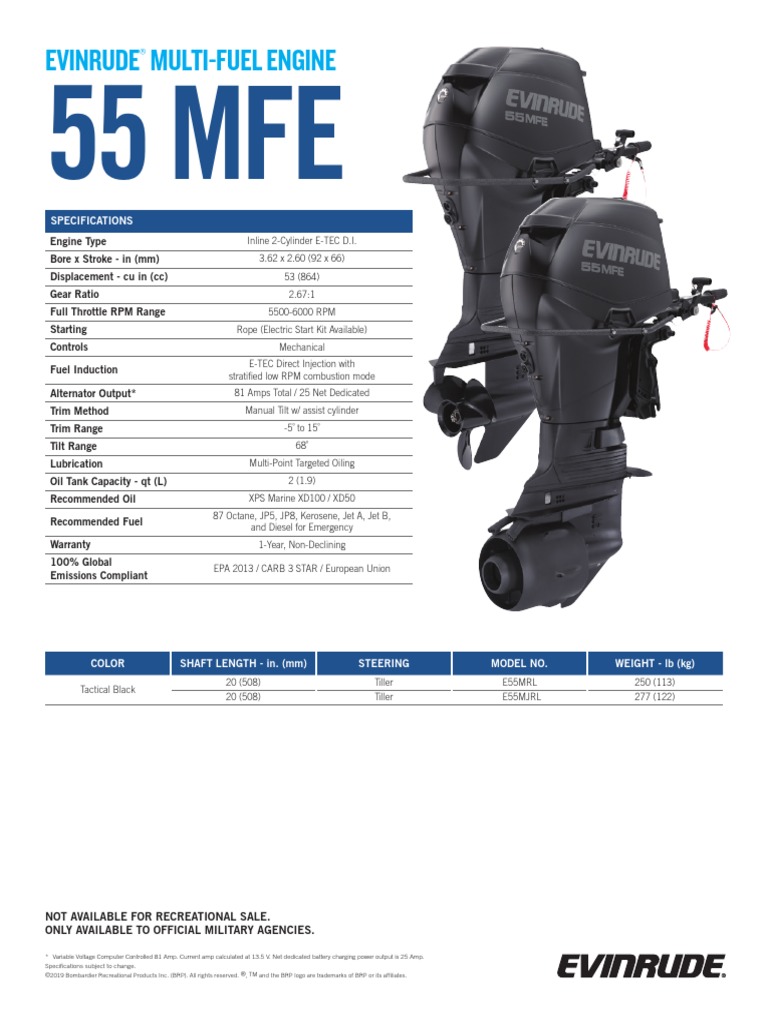Evinrude Multi-Fuel Engine: Specifications | PDF | Engines | Vehicle Parts
