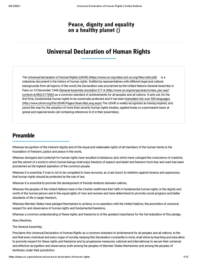 Universal Declaration of Human Rights - United Nations | PDF | Human ...