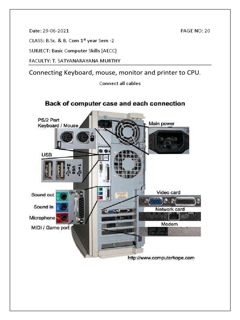 Connecting Keyboard, Mouse, Monitor and Printer To CPU | PDF ...