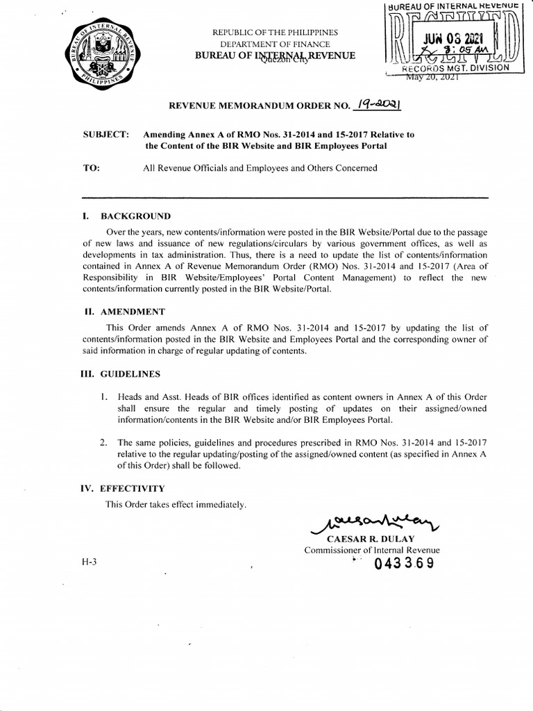 RMO No. 19-2021 | PDF | Government Finances | Public Law
