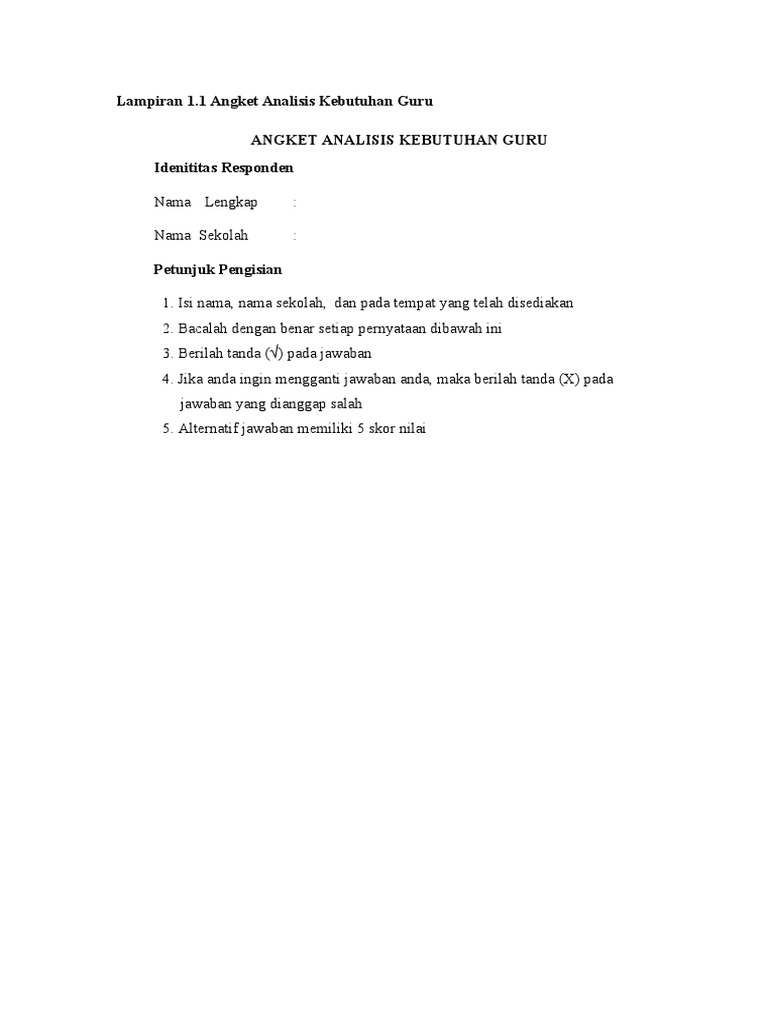 Angket Analisis Kebutuhan Guru | PDF