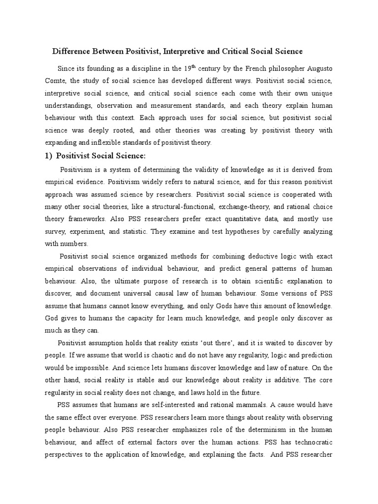 Difference Between Positivist, Interpretive and Critical Social Science ...