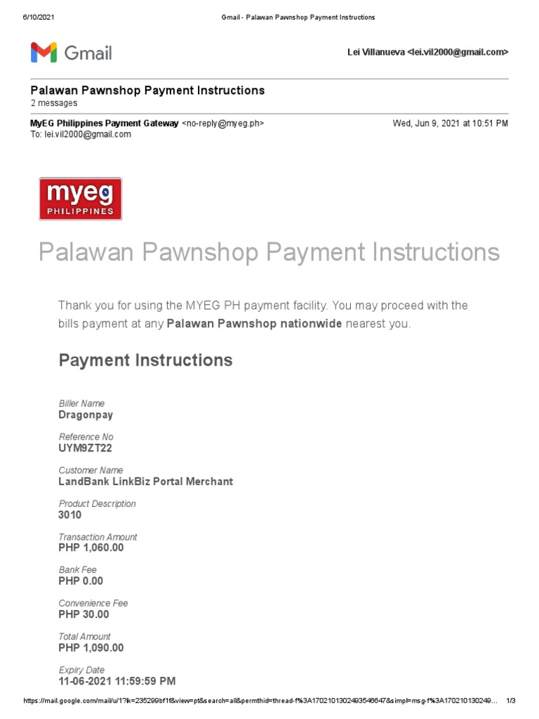 Gmail - Palawan Pawnshop Payment Instructions | PDF | Payments ...