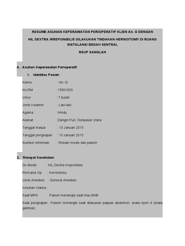 Resume Keperawatan Perioperatif Anak | PDF