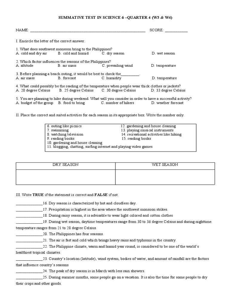 Wet and Dry Season Activities Guide | PDF | Rain | Physical Geography