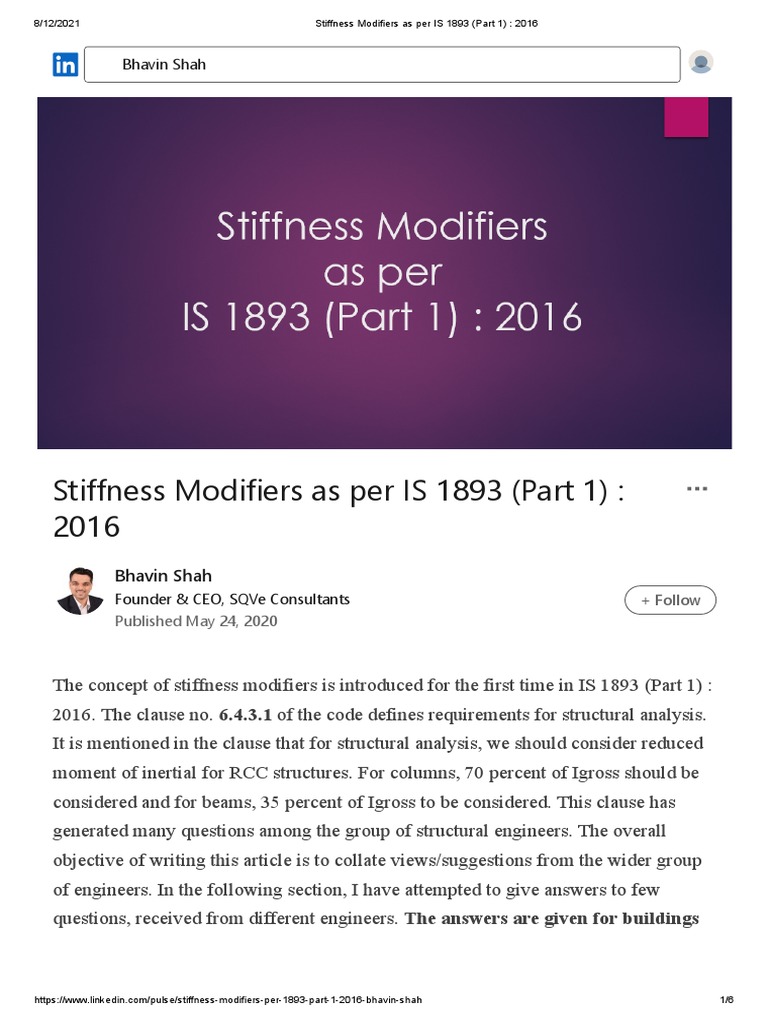 Stiffness Modifiers As Per IS 1893 (Part 1) - 2016 | PDF | Beam ...