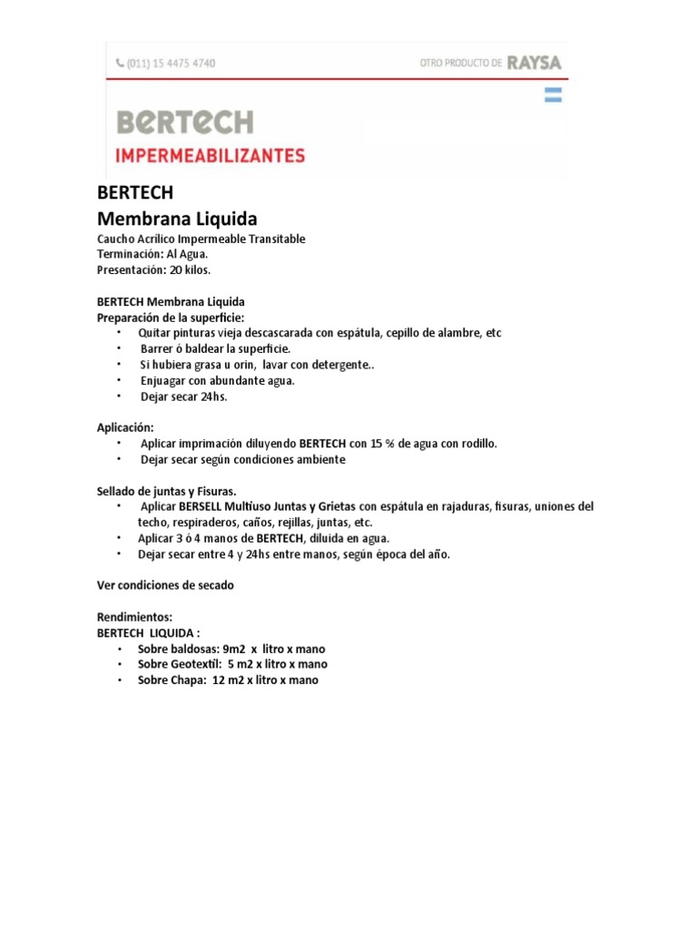 746 Ficha Bertech Membrana Liquida Caucho Acrilico | PDF