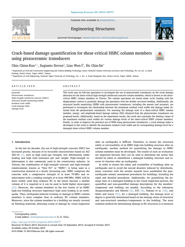 Crack-Based Damage Quantification For Shear-Critical HSRC Column Members Using Piezoceramic ...