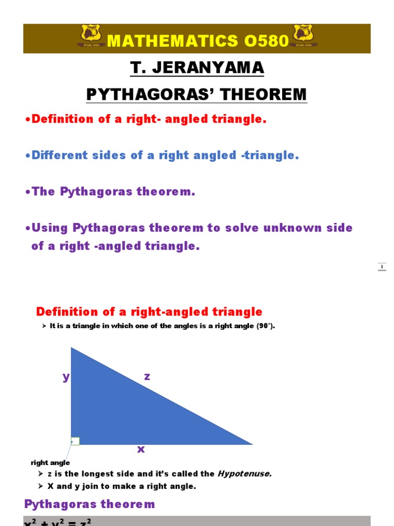 T. Jeranyama Pythagoras' Theorem: Mathematics O580 | PDF | Triangle | Euclidean Geometry