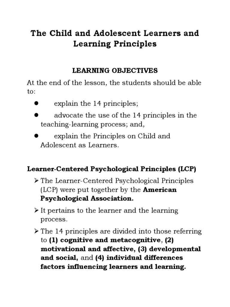 1 The Child and Adolescent Learners and Learning Principles 1 | PDF ...