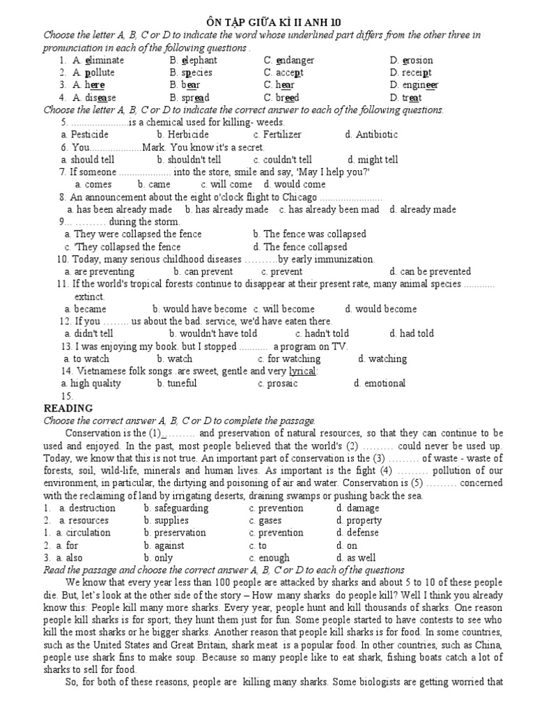 Mid-term English Test 10"TITLE "Grade 10 Mid-term English Exam ...