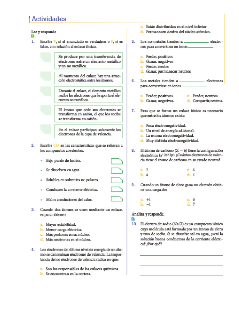 Guia de Aprendizaje de Los Enlaces Quimicos | PDF