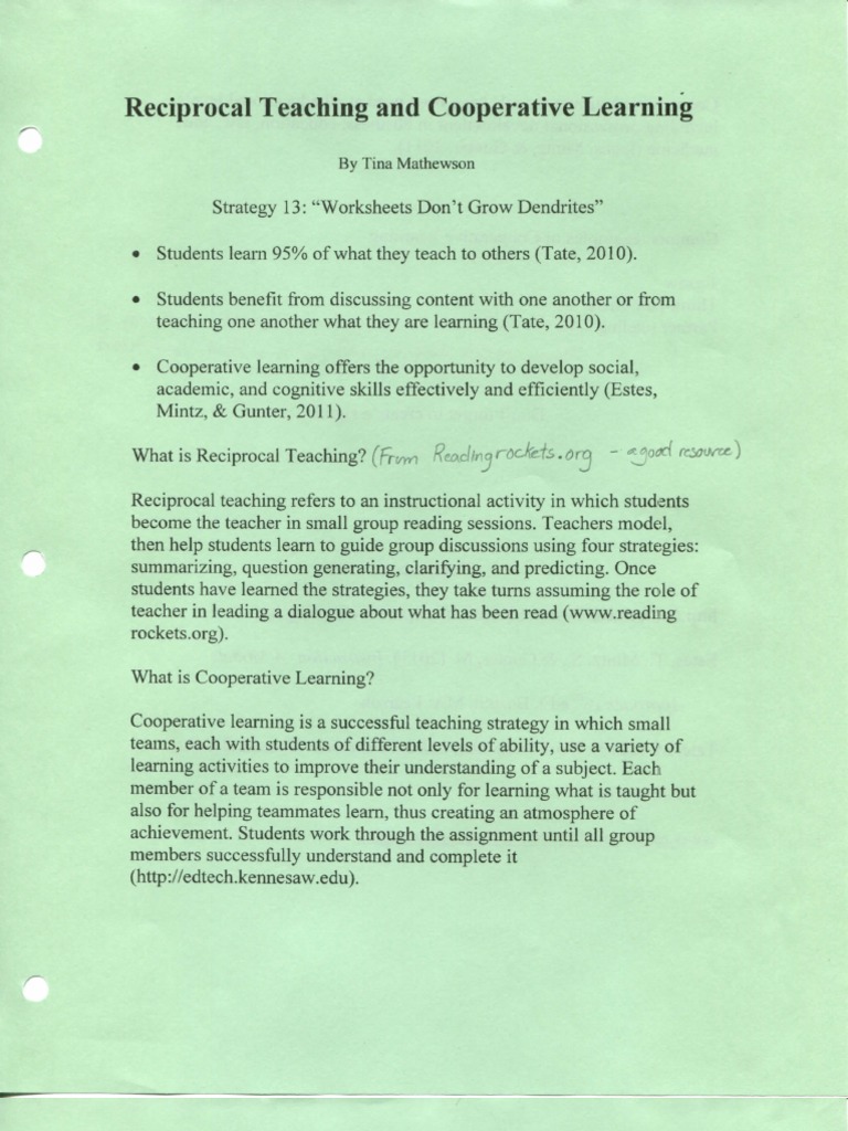 Reciprocal Teaching & Cooperative Learning | PDF