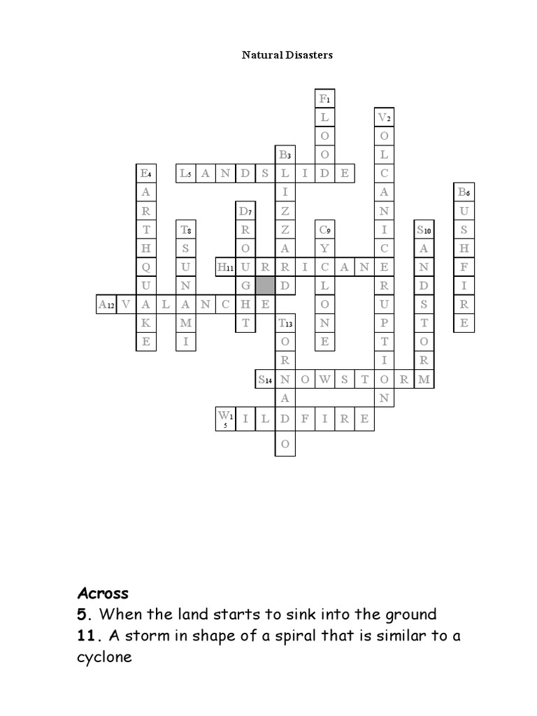 Natural Disasters Crossword Puzzle | PDF | Natural Disasters | Storms