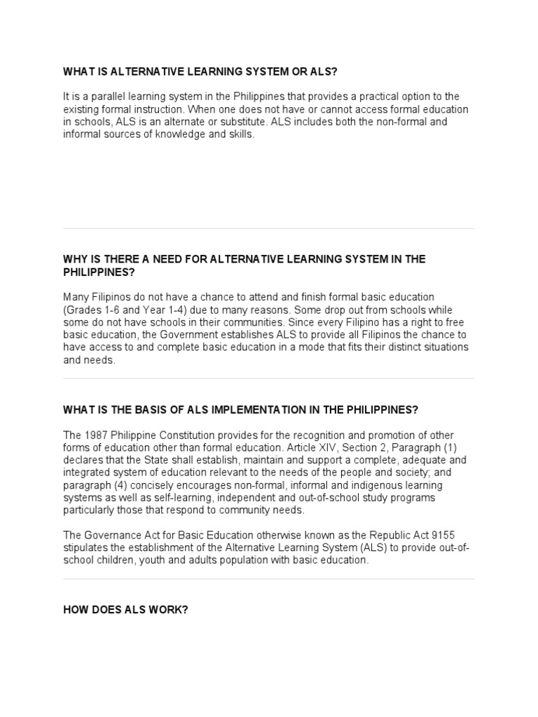 What Is Alternative Learning System or Als | PDF | Communication | Learning