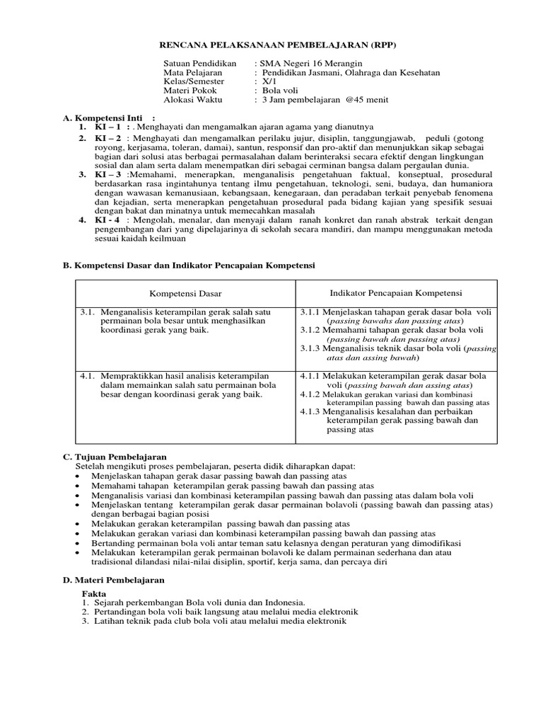 Perangkat Pembelajaran Bola Voli | PDF