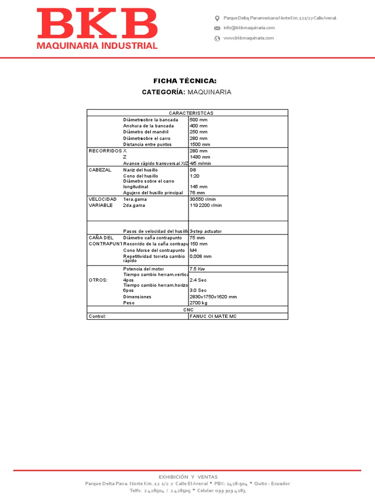 Ficha Técnica Torno CNC DMTG CKE6150Z | PDF