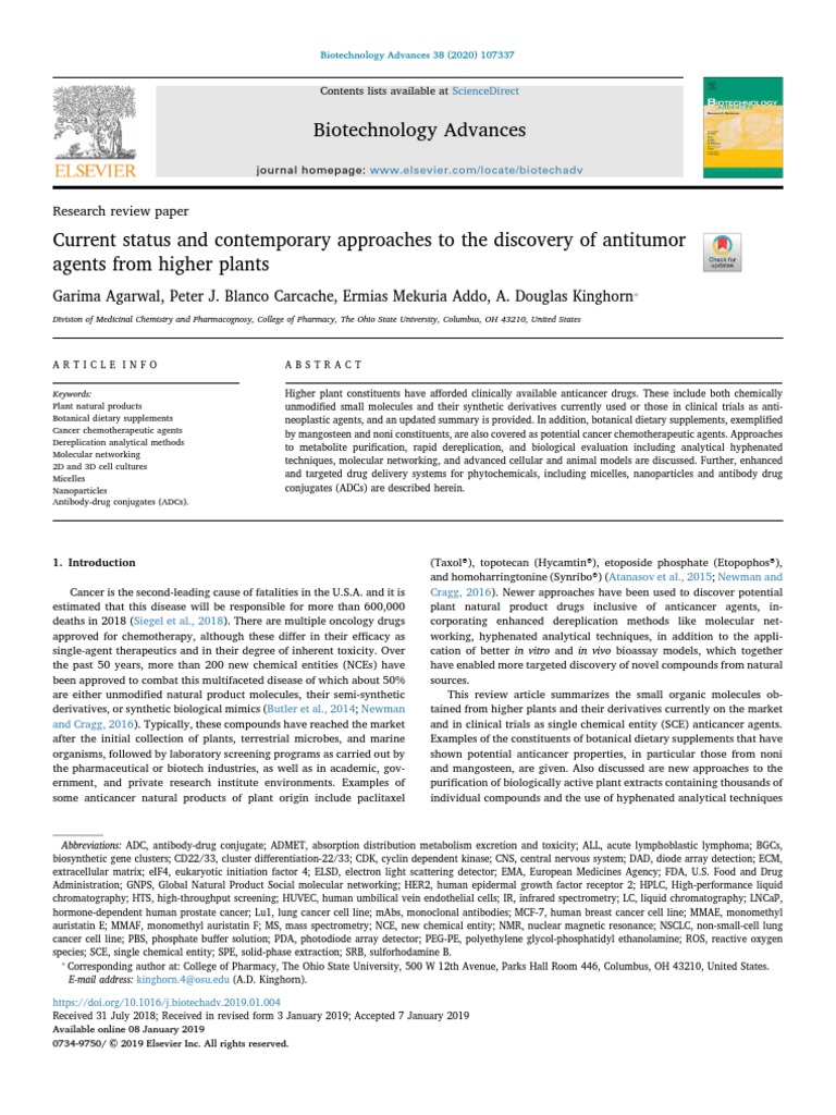 Biotechnology Advances: Research Review Paper | PDF | Chemotherapy | Cancer