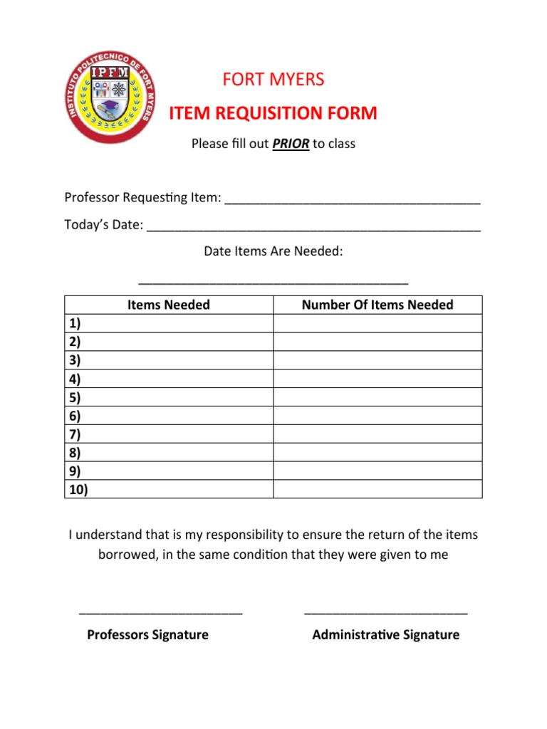 Item Requisition Form: Fort Myers | PDF
