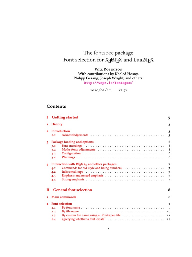 The Fontspec Package Font Selection For X E L Tex and Lual Tex | PDF ...