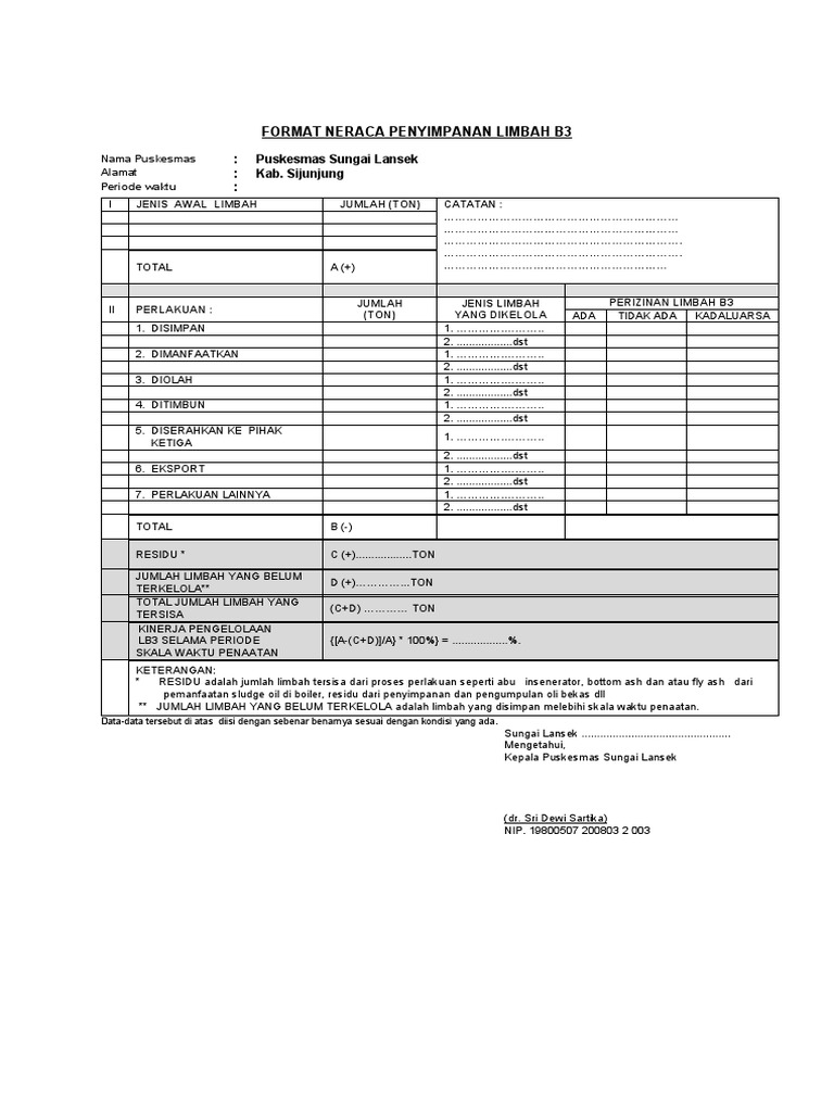 Format Neraca Penyimpanan Limbah b3 | PDF