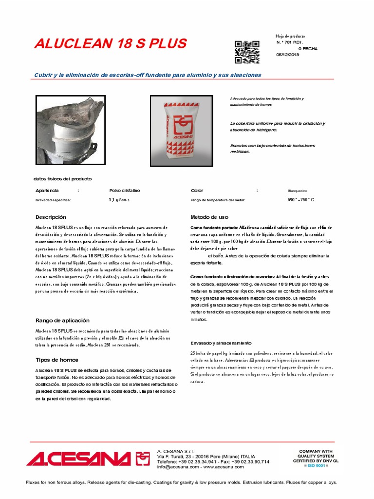 Aluclean 18 S Plus - En.es | PDF | Aluminio | Fundición