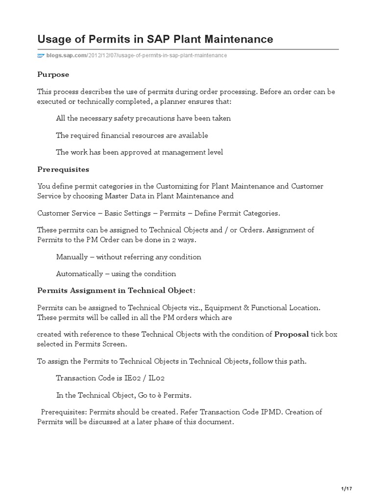 Usage of Permits in SAP Plant Maintenance | PDF | Subroutine | Computing