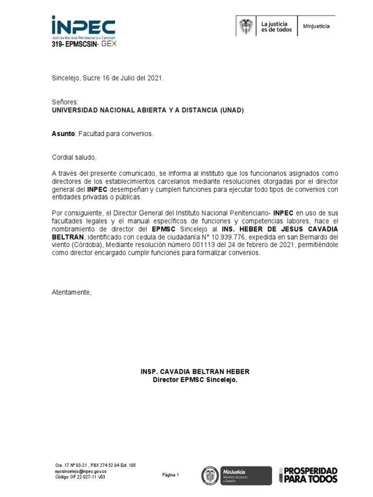 Carta Convenio | PDF