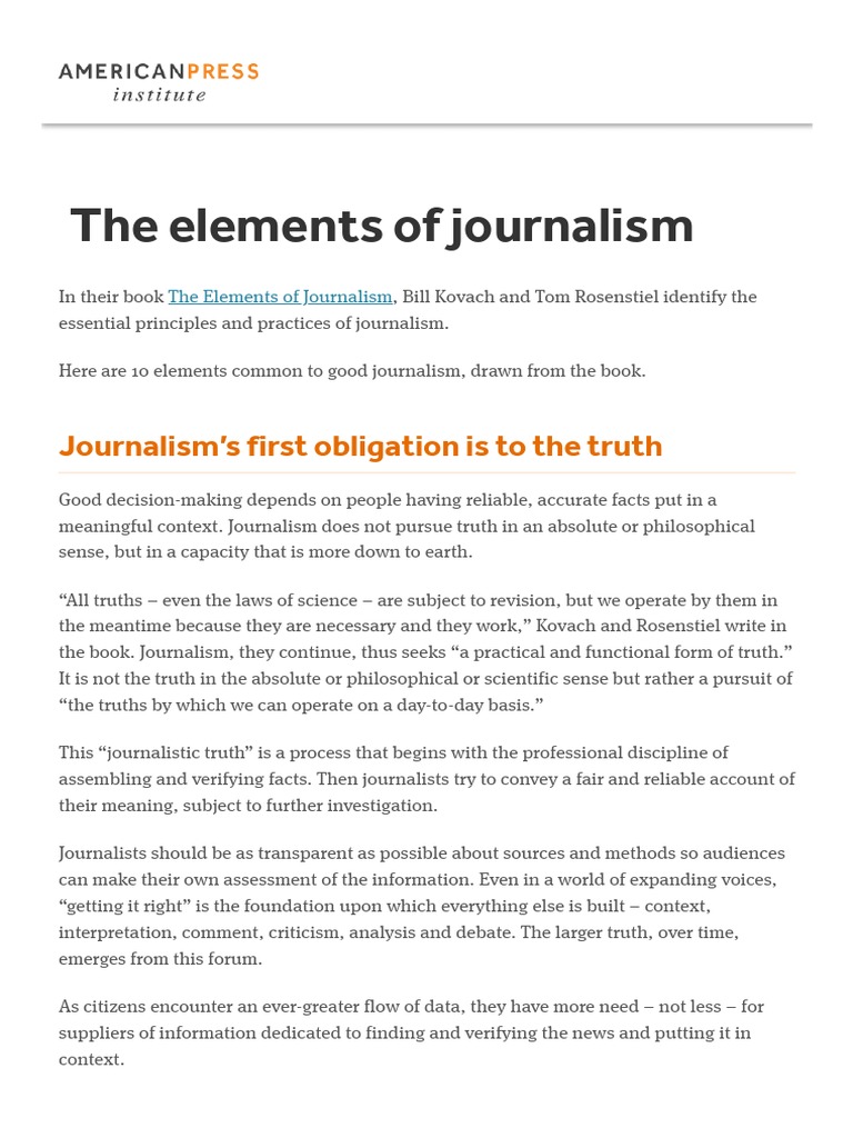 The Elements of Journalism - American Press Institute | PDF ...