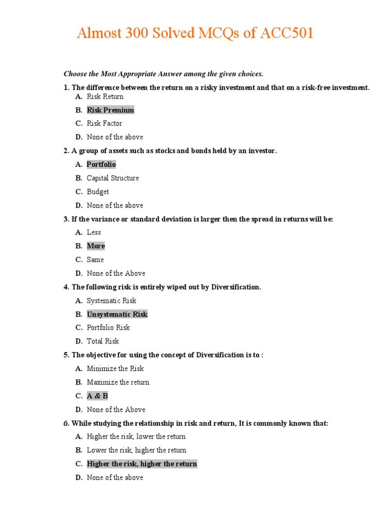 ACC501 Mega File Solved | PDF | Stocks | Bonds (Finance)