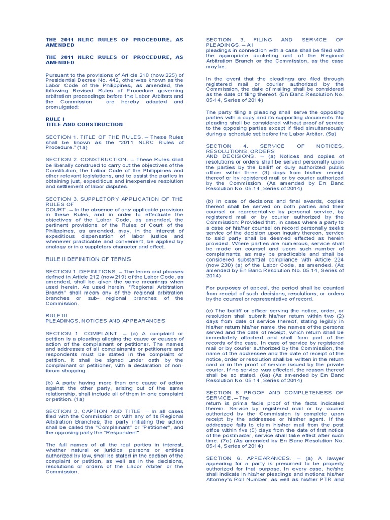 2011 NLRC Rules of Procedure With 2019 Amendments | PDF | Arbitration | Complaint
