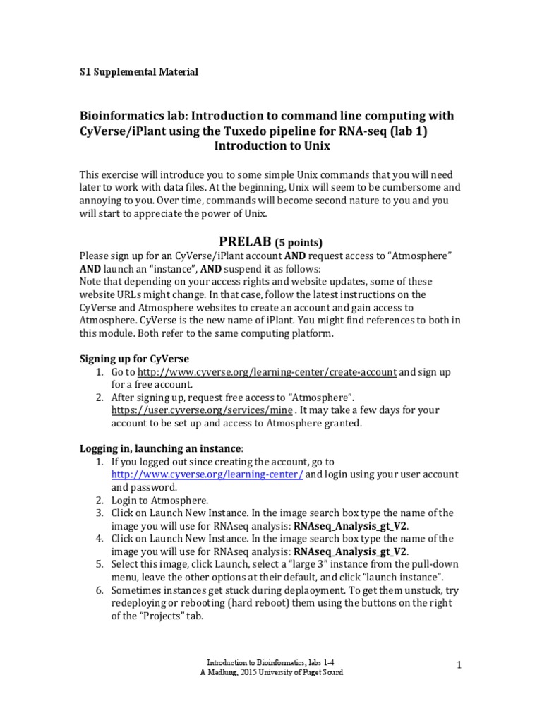 Bioinformatics Lab: Introduction To Command Line Computing With Cyverse/Iplant Using The Tuxedo ...