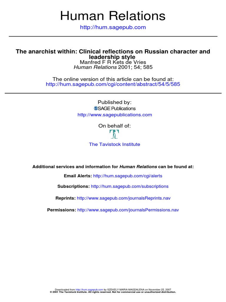 De Vries - Russian Leadership Style | PDF | Leadership | Paradigm