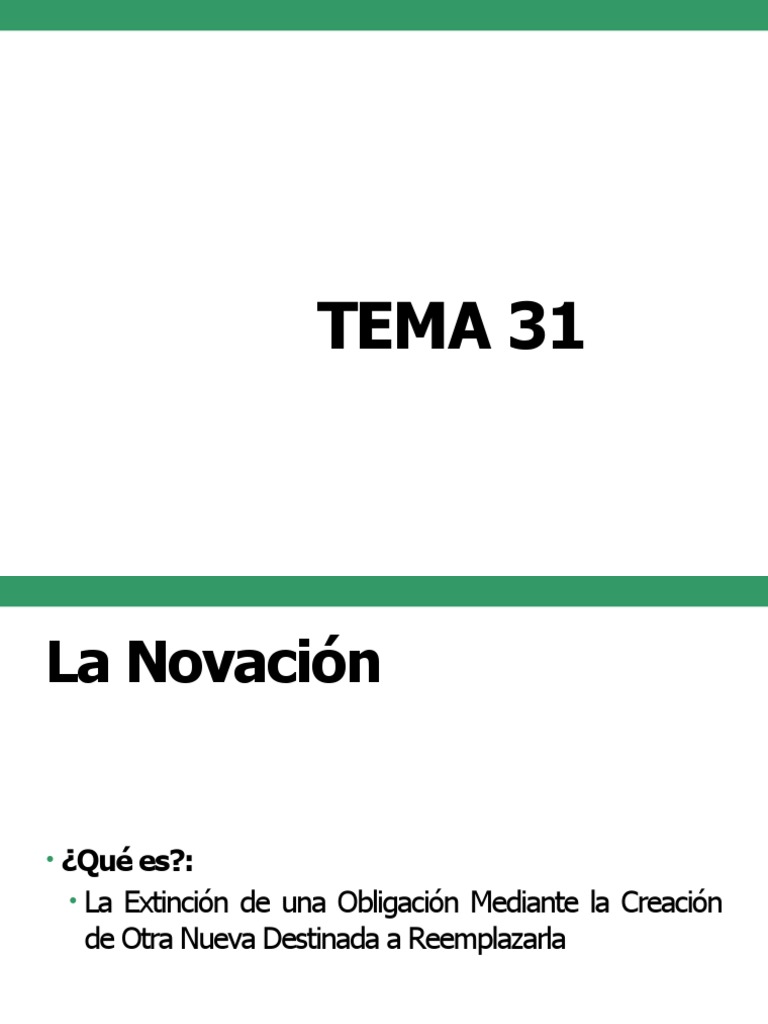 Tema 31. La Novación | PDF | Derecho privado | Pagos