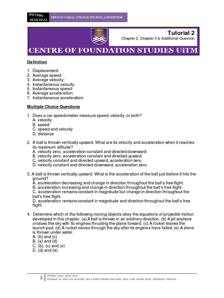 Tutorial 2: Serway Vuille, College Physics, 11Th Edition | PDF ...